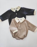 China Baby Long Sleeve Fleece Lined Collared Romper (0-24m) - 2 Colors for sale