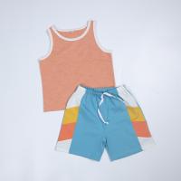 China Teen Boys Streetwear French Terry Patchwork Outfit Set 250gsm Color Tank And Short Set for sale