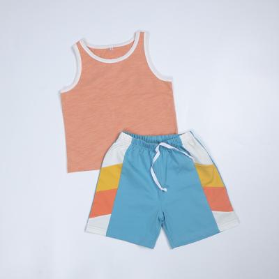 China Teen Boys Streetwear French Terry Patchwork Outfit Set 250gsm Color Tank And Short Set for sale
