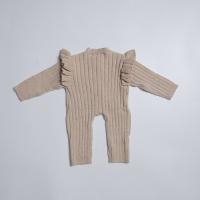 China Unisex Speckled Knit Baby Long Sleeve Frill Footless Romper One Piece Button Down Jumpsuit Playsuit 100% Cotton for sale