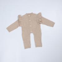 China Unisex Speckled Knit Baby Long Sleeve Frill Footless Romper One Piece Button Down Jumpsuit Playsuit 100% Cotton for sale