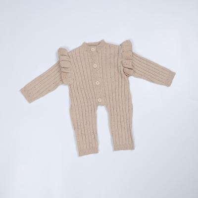 China Unisex Speckled Knit Baby Long Sleeve Frill Footless Romper One Piece Button Down Jumpsuit Playsuit 100% Cotton for sale