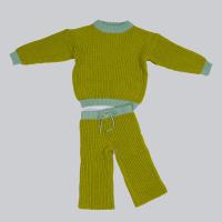 China Customized Long Sleeve Chunky Color Block Sweater 2PCS 100% Cotton Contrast Knit Wear Jumper Knit Long Pants Kids for sale
