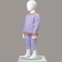 China Customized Long Sleeve Chunky Color Block Sweater 2PCS 100% Cotton Contrast Knit Wear Jumper Knit Long Pants Kids for sale