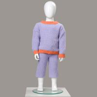 China Customized Long Sleeve Chunky Color Block Sweater 2PCS 100% Cotton Contrast Knit Wear Jumper Knit Long Pants Kids for sale