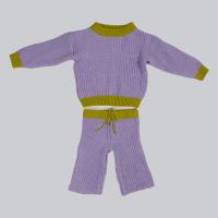 China Customized Long Sleeve Chunky Color Block Sweater 2PCS 100% Cotton Contrast Knit Wear Jumper Knit Long Pants Kids for sale