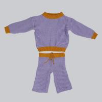 China Customized Long Sleeve Chunky Color Block Sweater 2PCS 100% Cotton Contrast Knit Wear Jumper Knit Long Pants Kids for sale