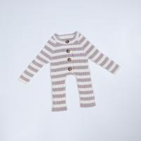 China 100% Cotton Unisex Baby Girl Boy Knit Striped Jumpsuit Long Sleeve One Piece Button Down Sweater Rompers Playsuit for sale
