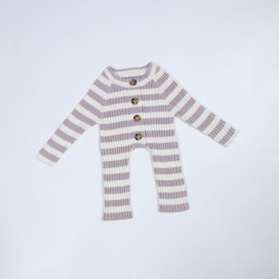 China 100% Cotton Unisex Baby Girl Boy Knit Striped Jumpsuit Long Sleeve One Piece Button Down Sweater Rompers Playsuit for sale