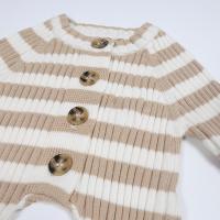China 100% Cotton Unisex Baby Girl Boy Knit Striped Jumpsuit Long Sleeve One Piece Button Down Sweater Rompers Playsuit for sale