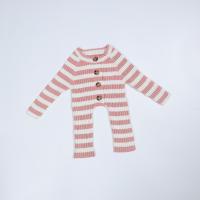 China 100% Cotton Unisex Baby Girl Boy Knit Striped Jumpsuit Long Sleeve One Piece Button Down Sweater Rompers Playsuit for sale