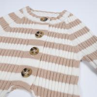 China 100% Cotton Unisex Baby Girl Boy Knit Striped Jumpsuit Long Sleeve One Piece Button Down Sweater Rompers Playsuit for sale
