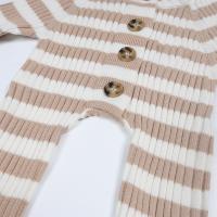China 100% Cotton Unisex Baby Girl Boy Knit Striped Jumpsuit Long Sleeve One Piece Button Down Sweater Rompers Playsuit for sale