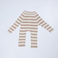China 100% Cotton Unisex Baby Girl Boy Knit Striped Jumpsuit Long Sleeve One Piece Button Down Sweater Rompers Playsuit for sale
