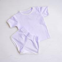China Little Girl Boy Basic White Trim T Shirt Set 100% Cotton Personalized Jersey Fabric Embroidery  Summer Shorts And T Shir for sale