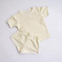 China Little Girl Boy Basic White Trim T Shirt Set 100% Cotton Personalized Jersey Fabric Embroidery  Summer Shorts And T Shir for sale