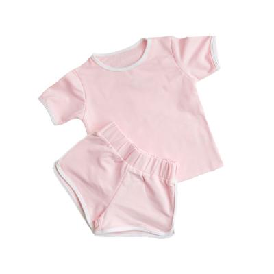 China Little Girl Boy Basic White Trim T Shirt Set 100% Cotton Personalized Jersey Fabric Embroidery  Summer Shorts And T Shir for sale