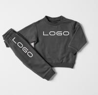 China 2 PCS Pullover Sweat Shirt Neutral Kids Fleece Sweatshirt Set Long Sleeve Printed Jogger Set Sweat Pants 100% Cotton for sale