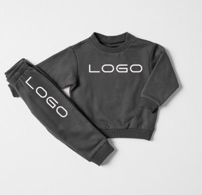 China 2 PCS Pullover Sweat Shirt Neutral Kids Fleece Sweatshirt Set Long Sleeve Printed Jogger Set Sweat Pants 100% Cotton for sale