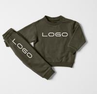 China 2 PCS Pullover Sweat Shirt Neutral Kids Fleece Sweatshirt Set Long Sleeve Printed Jogger Set Sweat Pants 100% Cotton for sale
