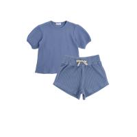 China 2 PCS Waffle Short Puff Sleeve Tshirts 100% Cotton 6T Casual for sale