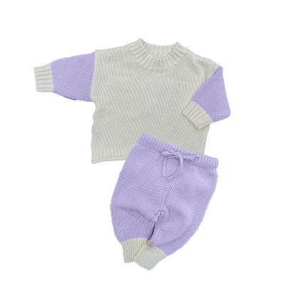 China Custom Knitted 2 Piece Set 100% Cotton Baby Color Block Relaxed Fit With Drawstring Knit Pants Toddler Sleep Wear for sale