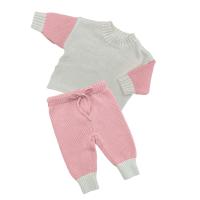 China Custom Knitted 2 Piece Set 100% Cotton Baby Color Block Relaxed Fit With Drawstring Knit Pants Toddler Sleep Wear for sale