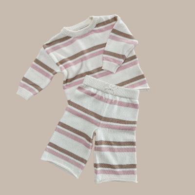 China Personalized Kids Custom Made Sweaters Relaxed Fit Striped With Cropped Length Matching Pants 100% Cotton for sale