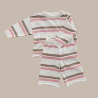 China Personalized Kids Custom Made Sweaters Relaxed Fit Striped With Cropped Length Matching Pants 100% Cotton for sale