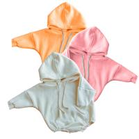 China Relaxed Fit New Born Rompers Fleece Rompers With Draw String Hood Toddlers Playsuit Daily Dressing 100% Cotton for sale
