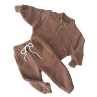 China Customized Half Zipper Pullover Sweat Shirt 280gsm With Drawstring Sweatpants Kids Jogger Set for sale