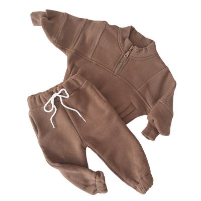 China Customized Half Zipper Pullover Sweat Shirt 280gsm With Drawstring Sweatpants Kids Jogger Set for sale