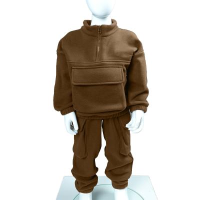 China Half Zipper Fleece Tracksuit Set 300gsm Toddlers Winter Warm Sweatshirt With 3D Pockets Sweatpants Kids Jogger Set for sale