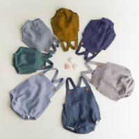 China Multi Colors New Born Rompers Baby Linen Shortalls Buttons At Straps for sale