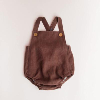 China Multi Colors New Born Rompers Baby Linen Shortalls Buttons At Straps for sale