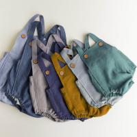 China Multi Colors New Born Rompers Baby Linen Shortalls Buttons At Straps for sale