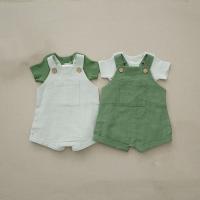 China Linen And Cotton Fabric Newborn White Jumpsuit With Buttons for sale