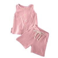 China Neutral Baby Button Down Sleeveless Top 100% Muslin Cotton Drawstring Shorts for sale
