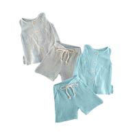 China Neutral Baby Button Down Sleeveless Top 100% Muslin Cotton Drawstring Shorts for sale