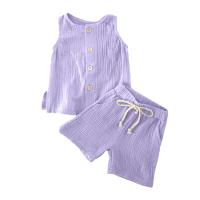 China Neutral Baby Button Down Sleeveless Top 100% Muslin Cotton Drawstring Shorts for sale