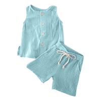 China Neutral Baby Button Down Sleeveless Top 100% Muslin Cotton Drawstring Shorts for sale