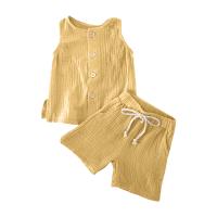 China Neutral Baby Button Down Sleeveless Top 100% Muslin Cotton Drawstring Shorts for sale