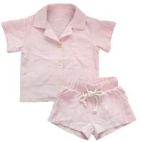 China Customized Kids Button Down Top Drawstring Shorts Slim Fit 2 PCS Lounge Wear Summer Daily Dressing for sale