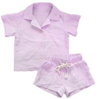 China Customized Kids Button Down Top Drawstring Shorts Slim Fit 2 PCS Lounge Wear Summer Daily Dressing for sale