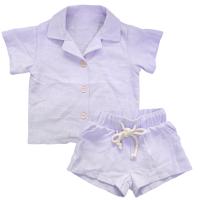 China Customized Kids Button Down Top Drawstring Shorts Slim Fit 2 PCS Lounge Wear Summer Daily Dressing for sale