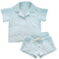 China Customized Kids Button Down Top Drawstring Shorts Slim Fit 2 PCS Lounge Wear Summer Daily Dressing for sale