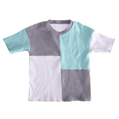China 100% Ribbed Cotton Kids Slim Fit Stretchy Patchwork Short Sleeve Tee Shirts Cosy Baby Summer Tops For Girls Boys for sale