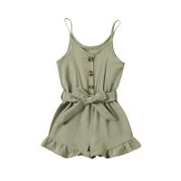 China Linen Fabric Comfy Sleeveless Straps Newborn Summer Romper Little Girls for sale