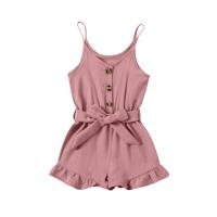 China Linen Fabric Comfy Sleeveless Straps Newborn Summer Romper Little Girls for sale