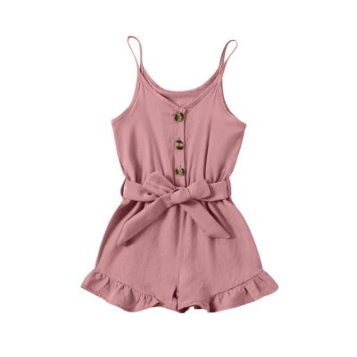 China Linen Fabric Comfy Sleeveless Straps Newborn Summer Romper Little Girls for sale
